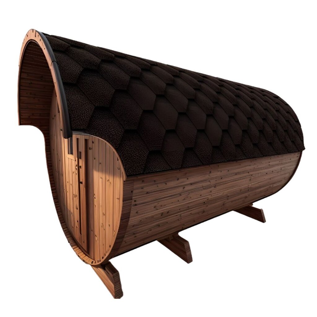 Fasssauna - 330 cm Sauna mit Dach und Vorraum aus Thermoholz - DreamOfWood